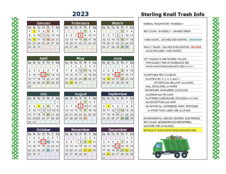 New trash pickup info and calendar – Welcome to Sterling Knoll